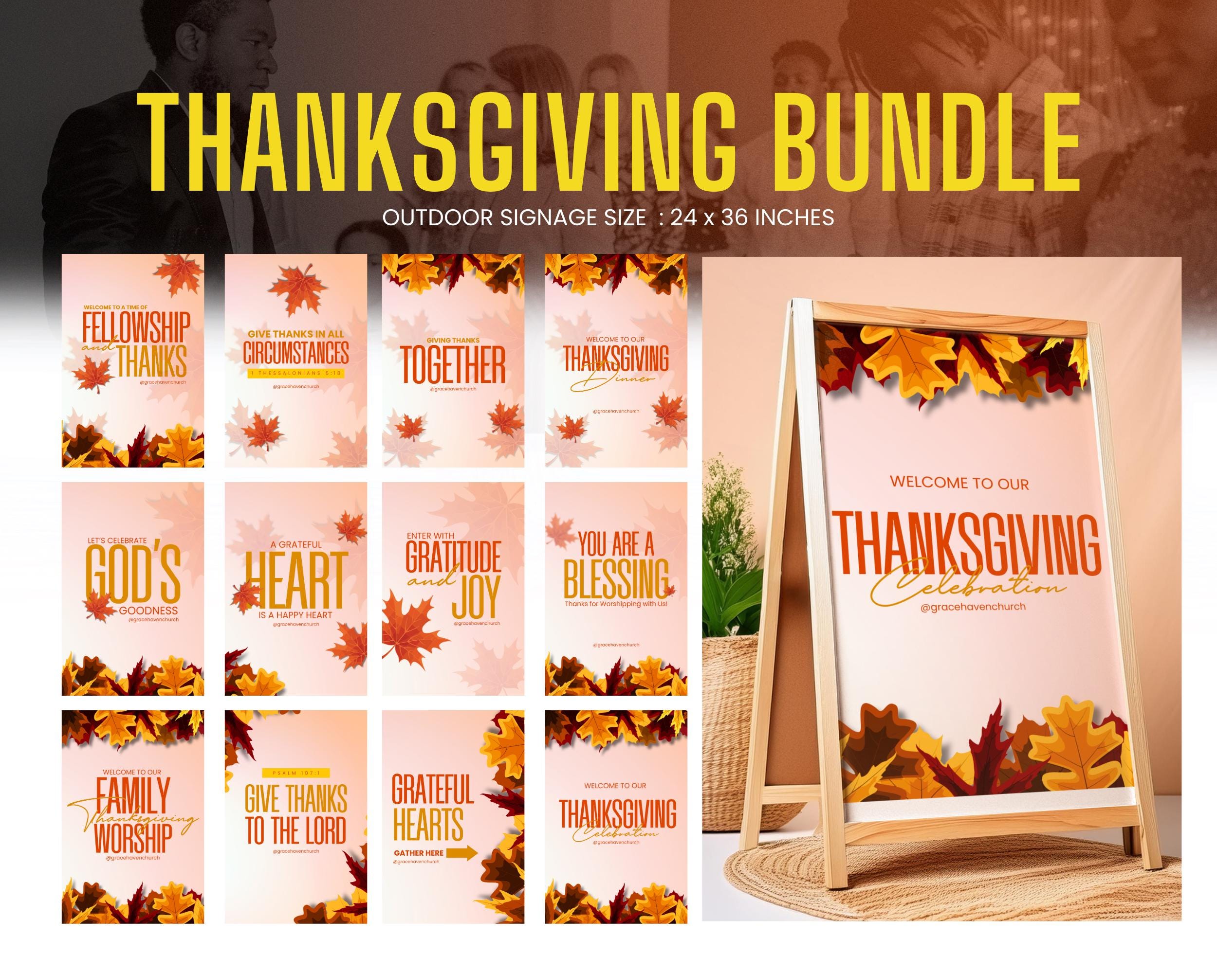 12 Thanksgiving Church Signage Bundle – Printable Welcome Signs ...
