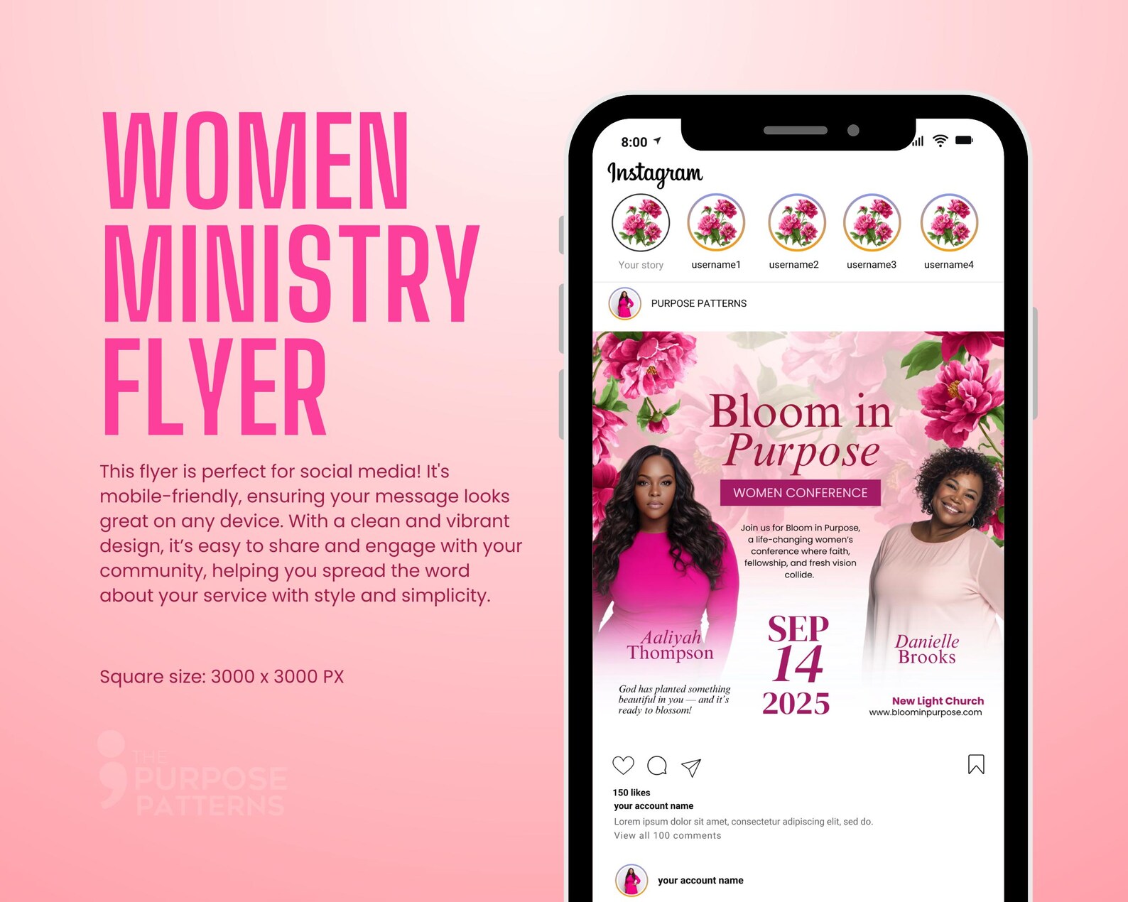 Pink Floral Women's Ministry Conference Flyer: 4-in-1 Canva Template ...