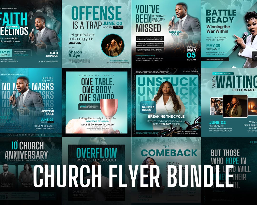 15-in1 Church Flyer Bundle | Customizable Canva Templates | Book Launch ...