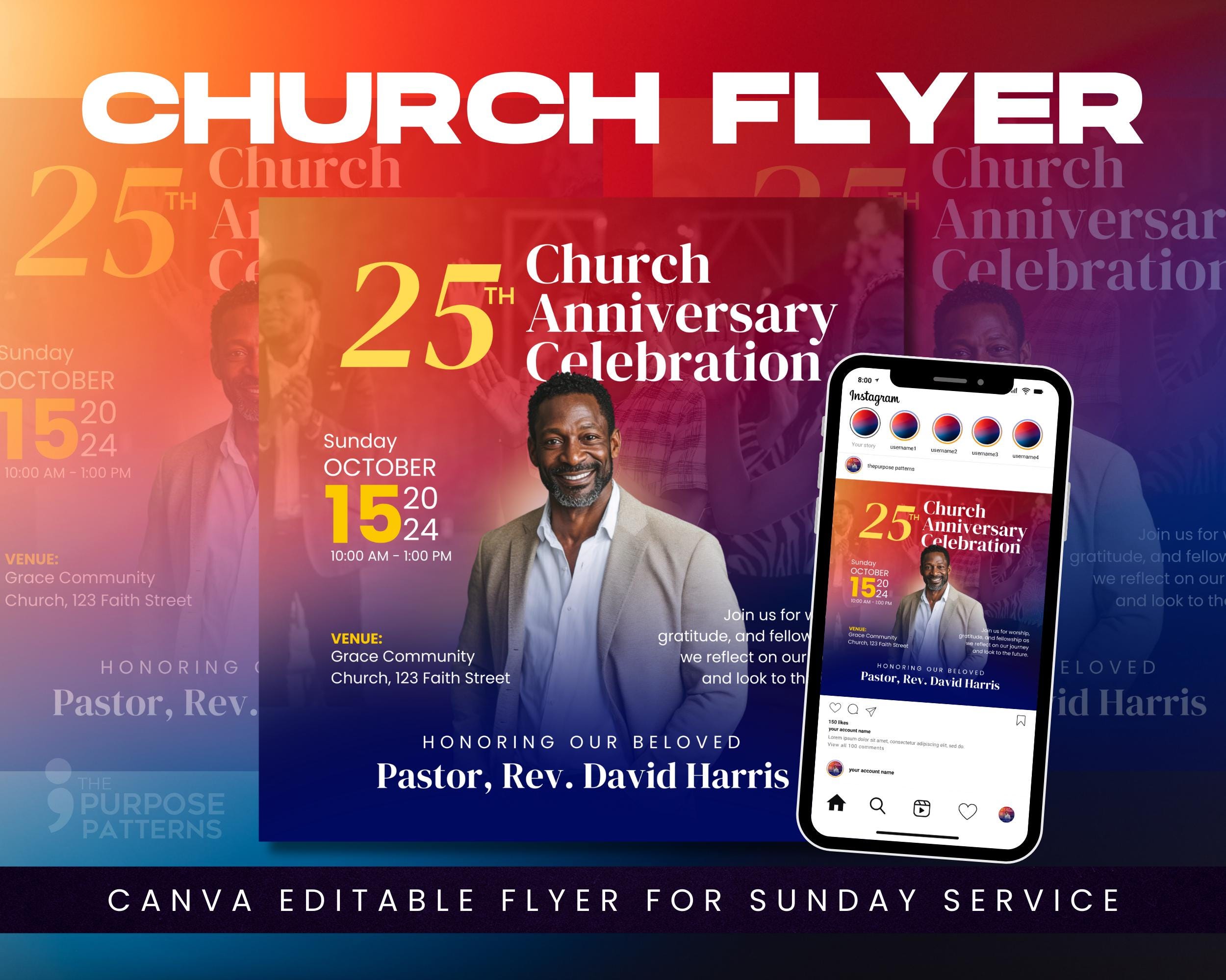 Church Anniversary Flyer Template | Editable Canva Design for Christian ...