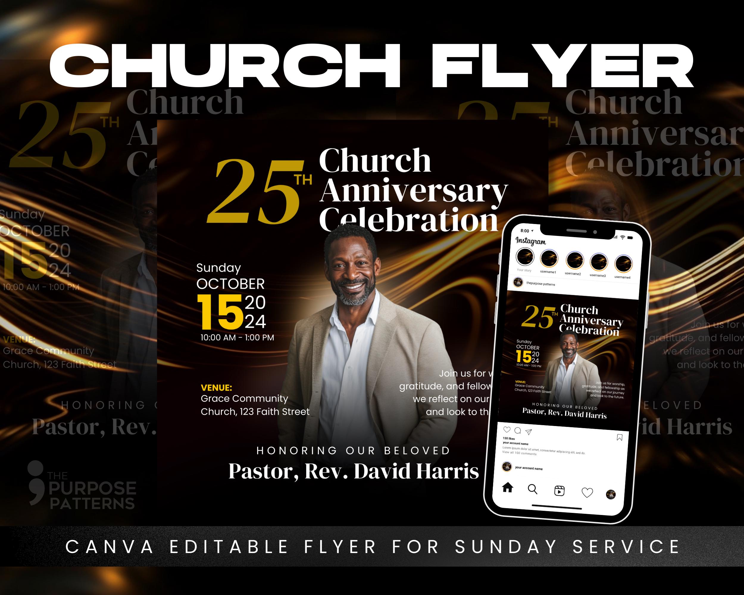 Church Anniversary Flyer Template Editable Canva Design for Christian ...