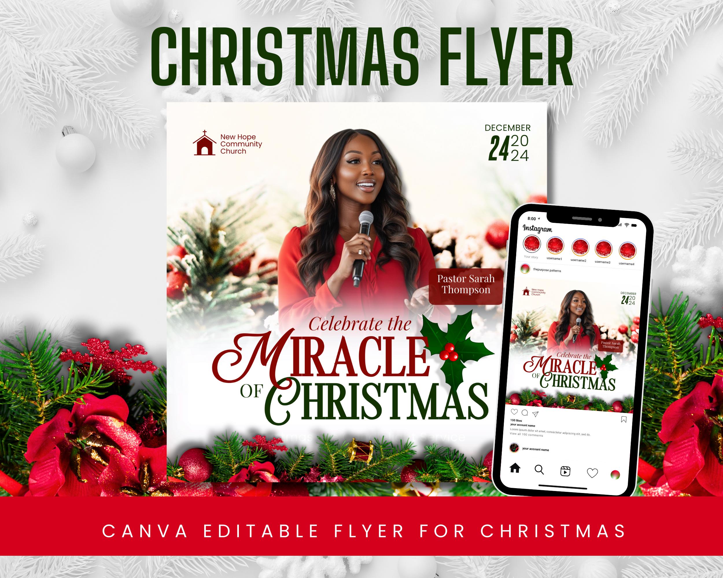 Christmas Service Flyer Template | Editable Church Event Flyer ...