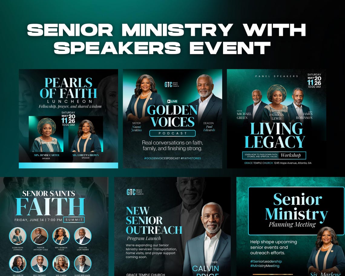 Senior Ministry Flyer Template Bundle | Church Event Graphics Teal - Etsy