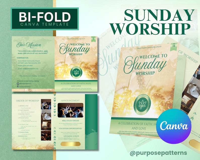 Editable Church Bulletin Template: Sunday Service Program Canva Design ...