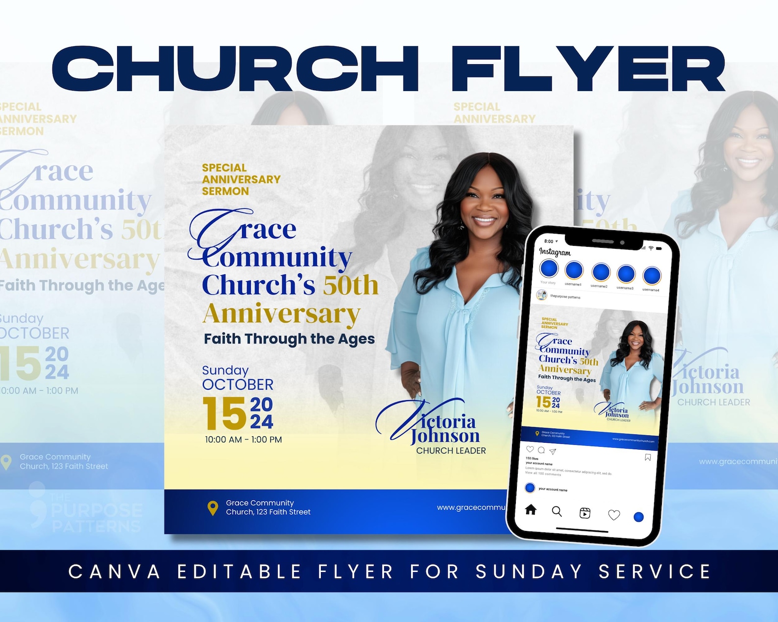 Church Anniversary Flyer Template Editable Canva Design for Christian ...