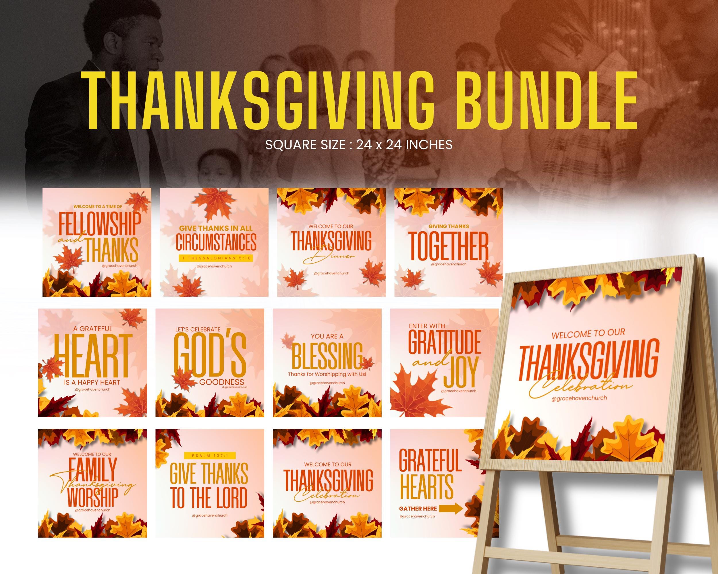 12 Thanksgiving Church Signage Bundle – Printable Welcome Signs ...