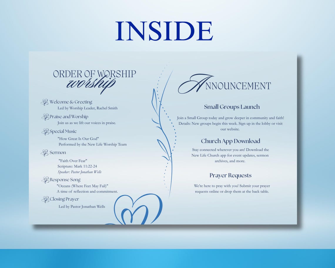Editable Church Program Template: Modern Bi-fold Sunday Service (canva ...
