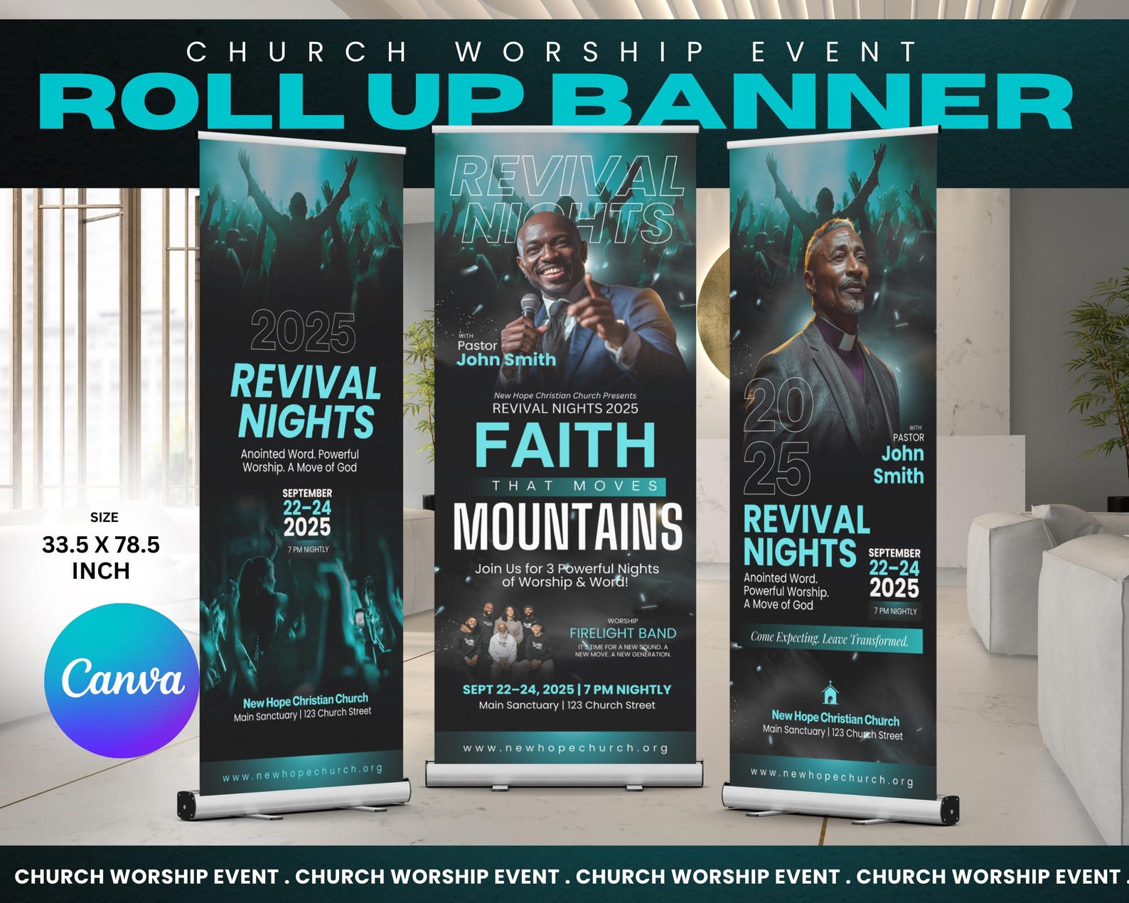 Canva Church Banner Template Pack | 3 Retractable Designs | 33.5 X 78.5 ...