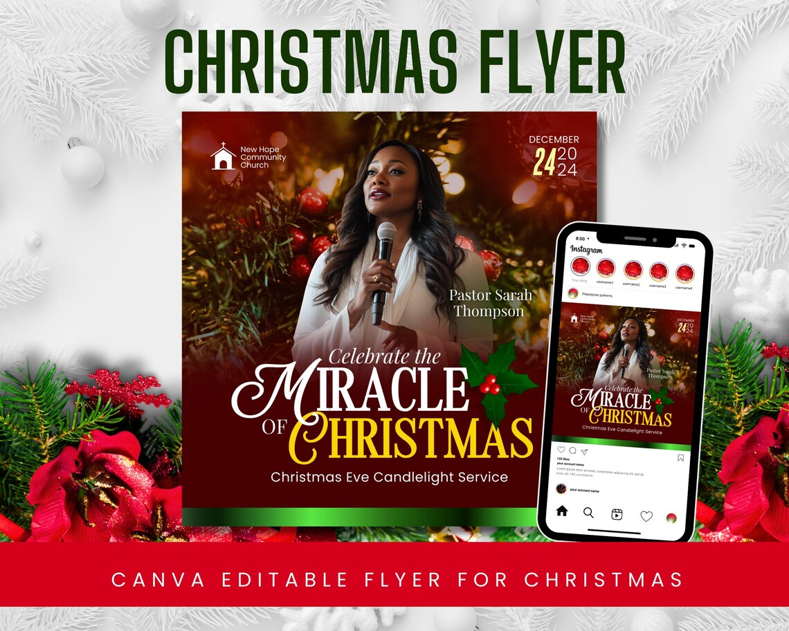 Christmas Service Flyer Template | Editable Church Event Flyer ...