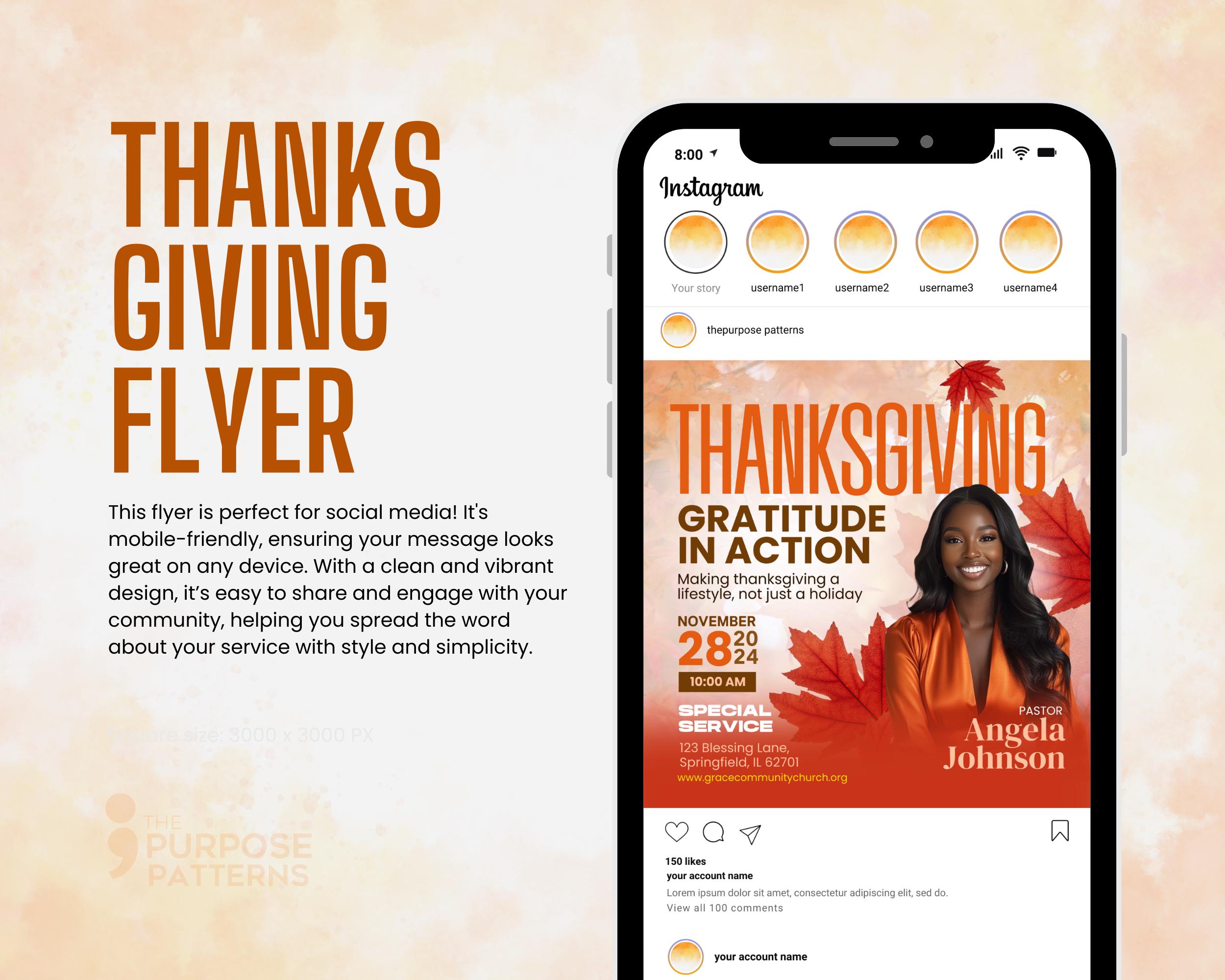 Thanksgiving Church Service Flyer Template | Editable Canva Design ...