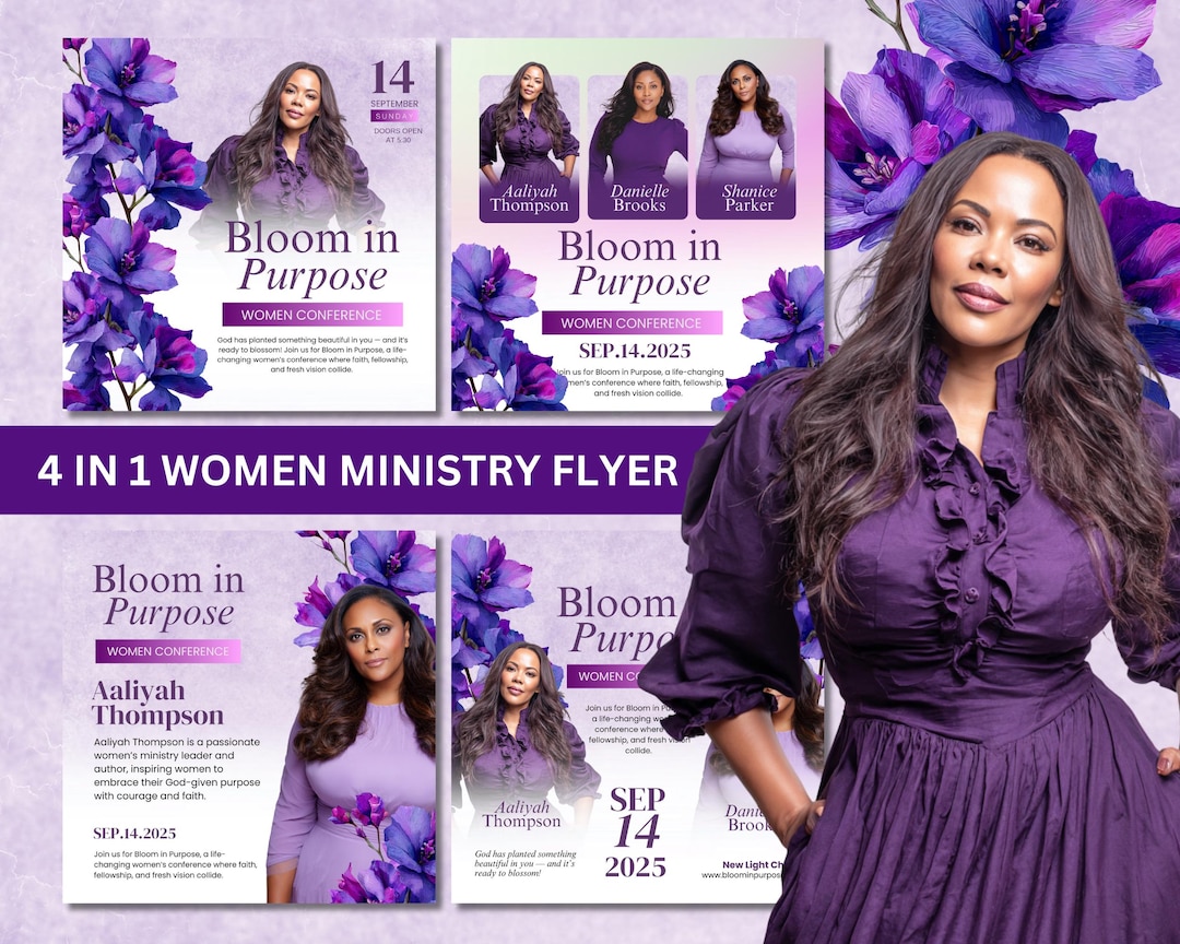 Violet Floral Church Conference Flyer: Women's Ministry Canva Template ...