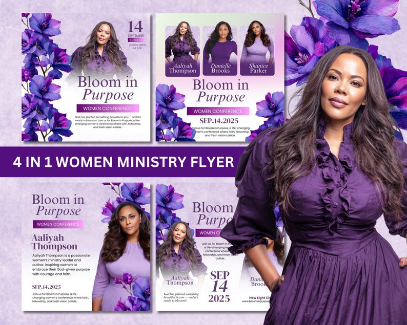 Violet Floral Church Conference Flyer: Women's Ministry Canva Template ...