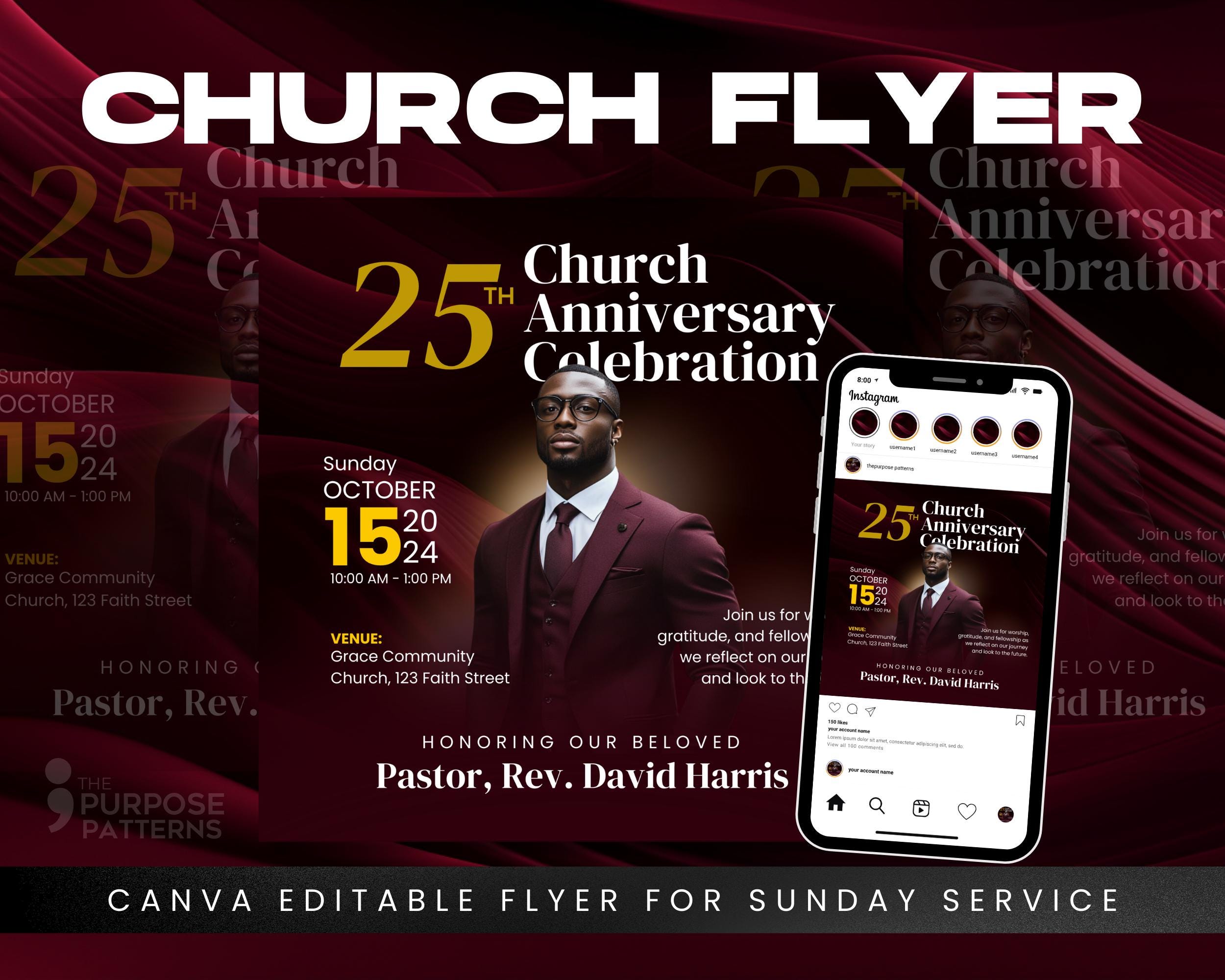 Church Anniversary Flyer Template | Editable Canva Design for Christian ...