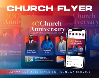 Church Anniversary Flyer Template Editable Canva Design for Christian ...