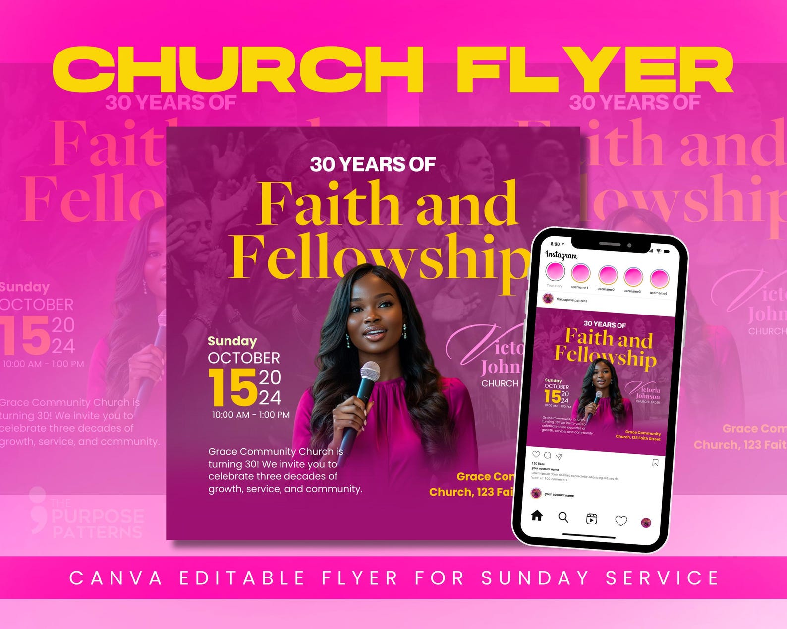 Church Anniversary Flyer Template | Editable Canva Design for Christian ...