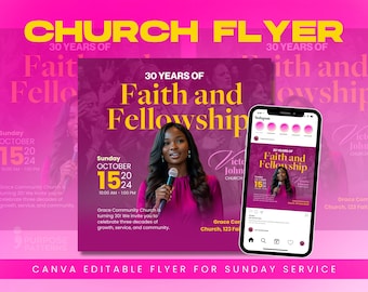 Church Anniversary Flyer Template Editable Canva Design for Christian ...
