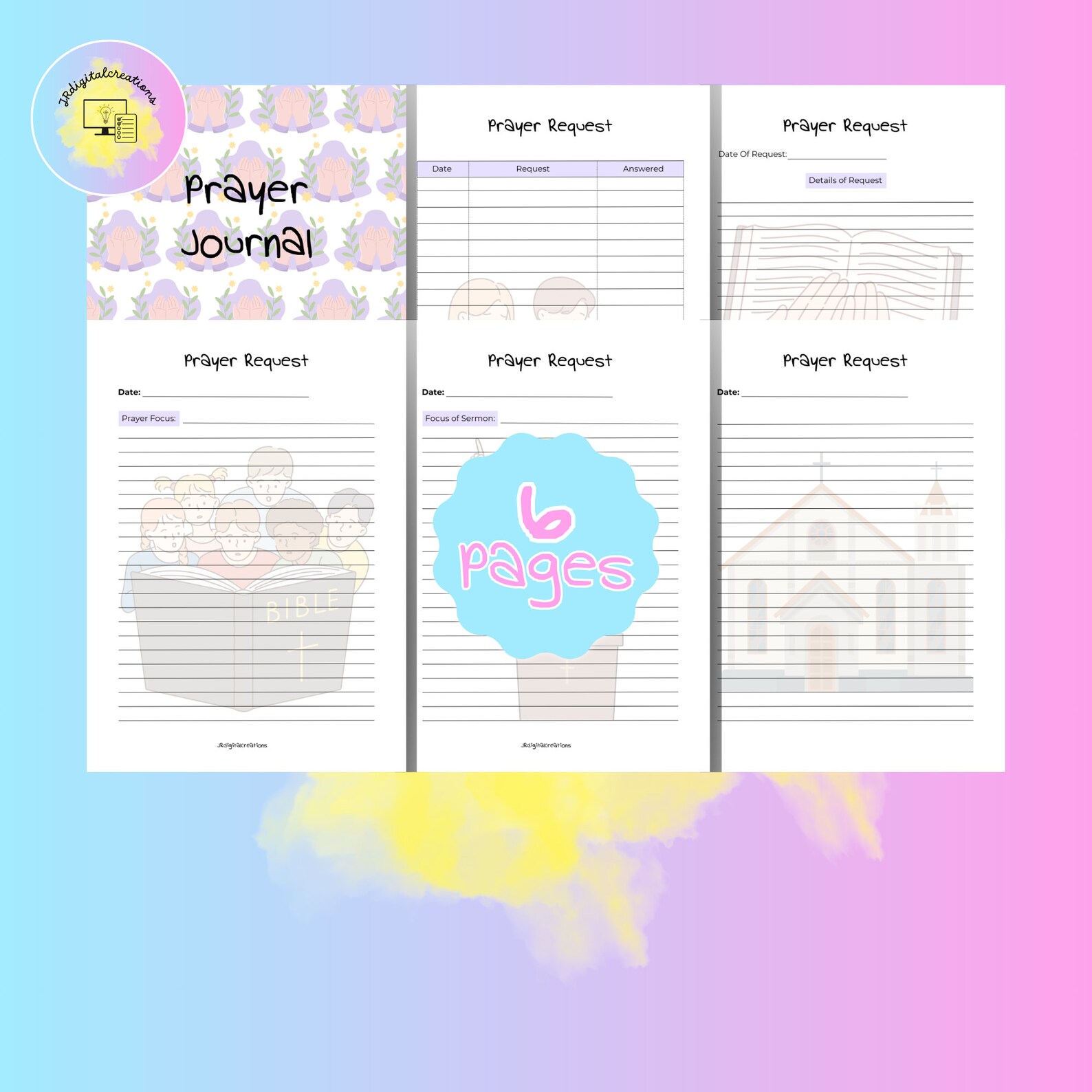 Printable Prayer Request Journal Digital Spiritual Focus Notebook A4 A5 ...