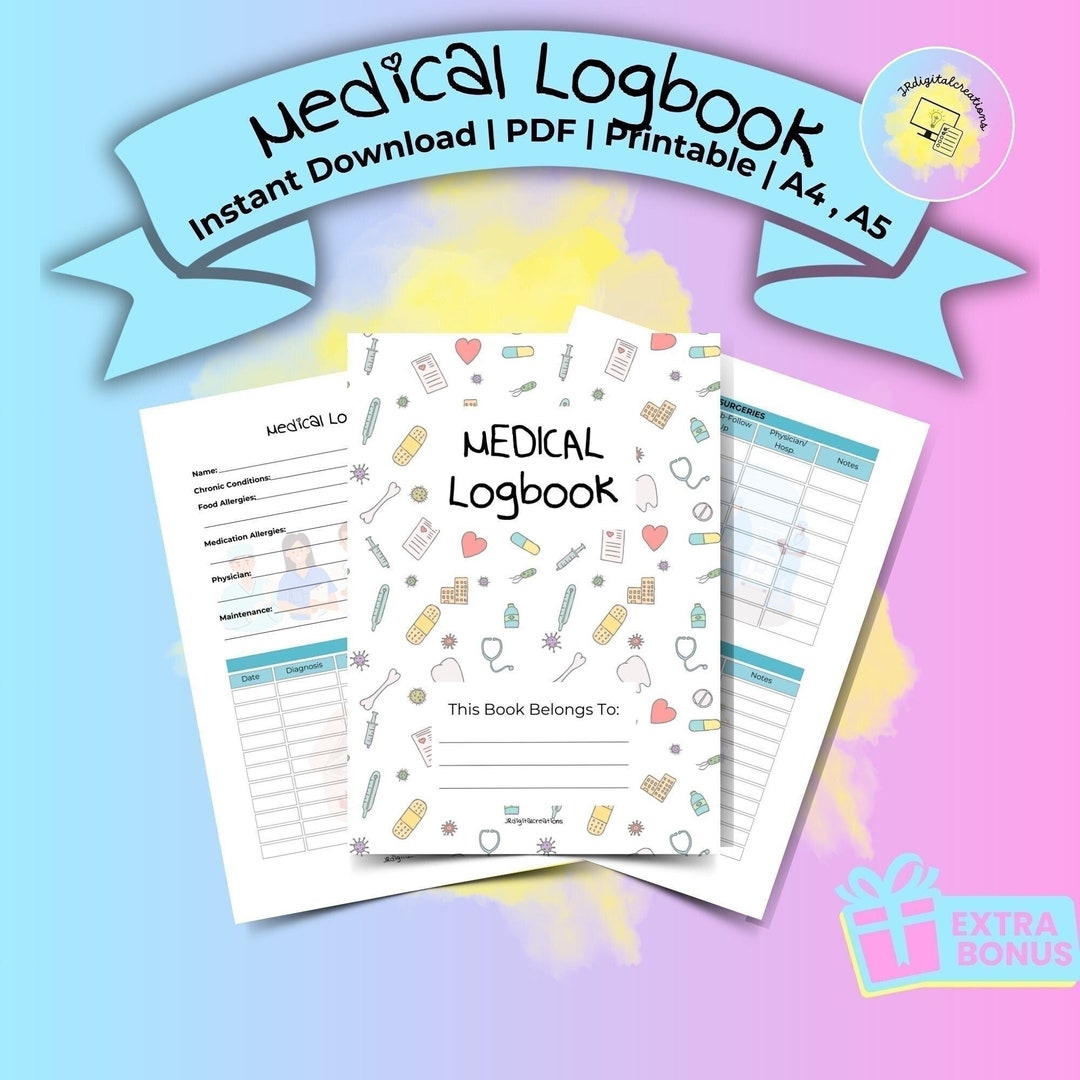 Printable Colorful Medical Logbook Digital A4 A5 Healthcare Tracker ...