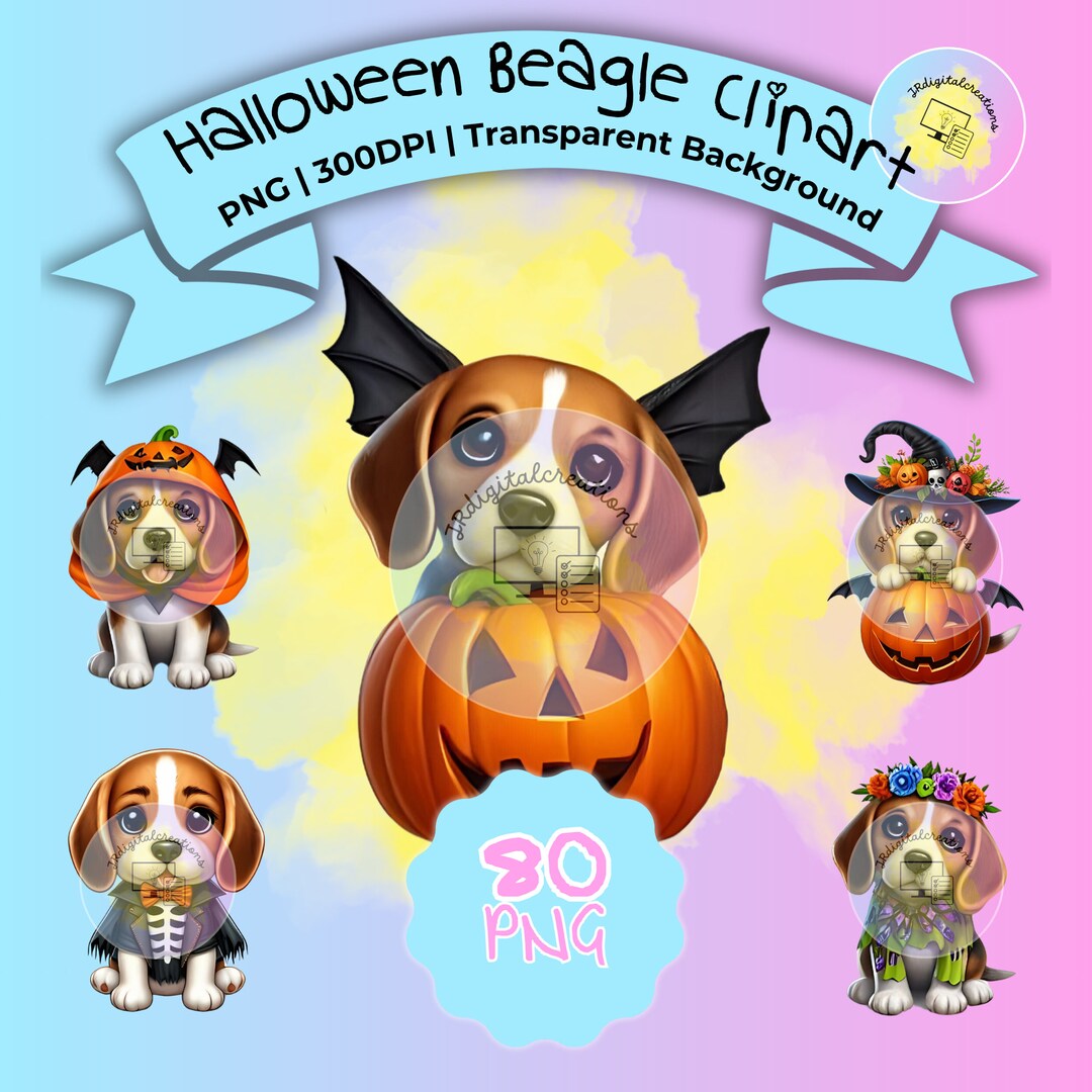 80 Halloween Beagle Clipart Digital Dog Cartoon 300 DPI Transparent ...