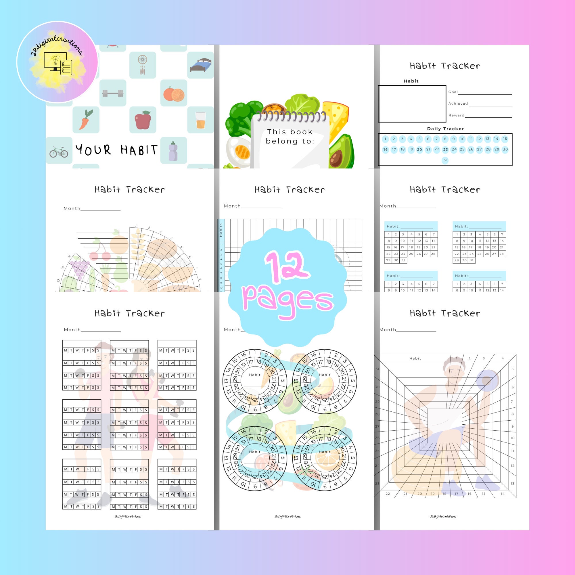Printable Habit A4 A5 Tracker Digital Achieve Goals Notebook Inspiring ...