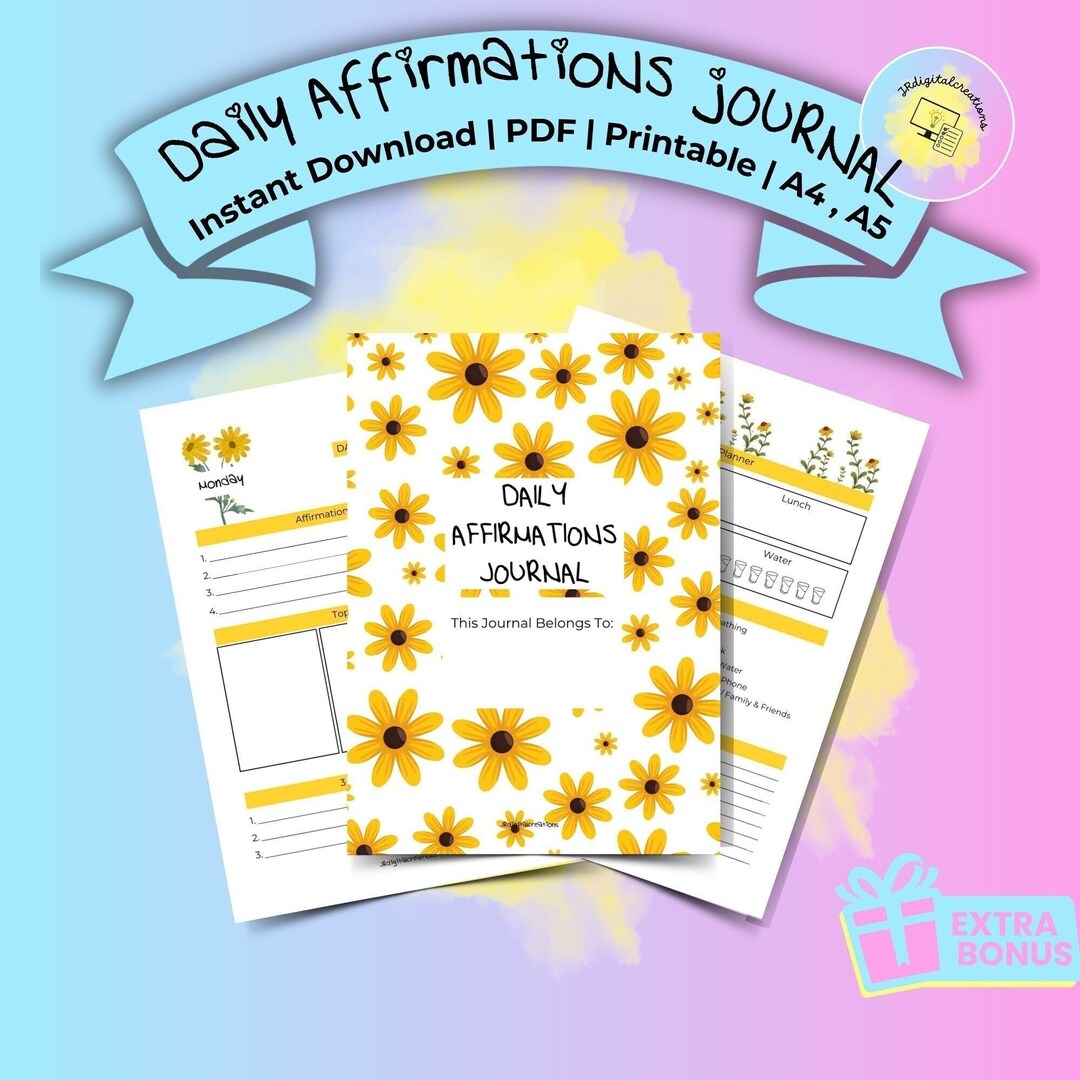 Printable Daily Affirmations Journal Digital A4 A5 Gratitude Planner ...