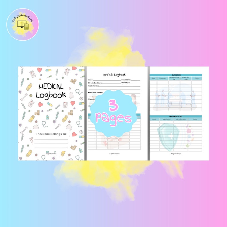Printable Colorful Medical Logbook Digital A4 A5 Healthcare Tracker ...