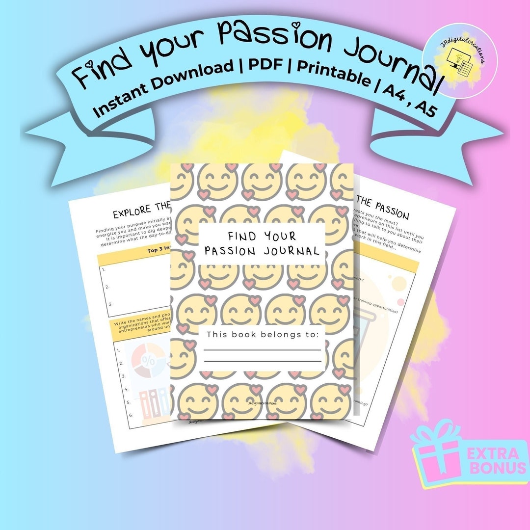 Printable Find Your Passion Journal Practice Explore Mindfulness Notebook Digital Mission ...