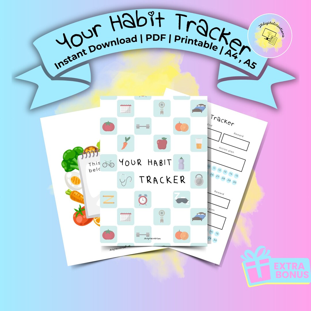 Printable Habit A4 A5 Tracker Digital Achieve Goals Notebook Inspiring ...