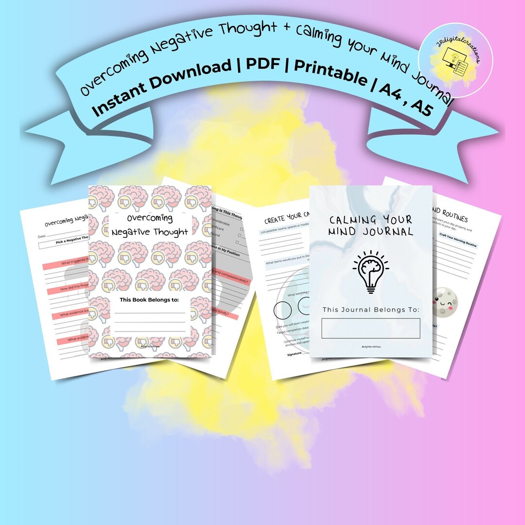 Printable Calming Your Mind Journal Overcoming Negative Thought Bundle ...