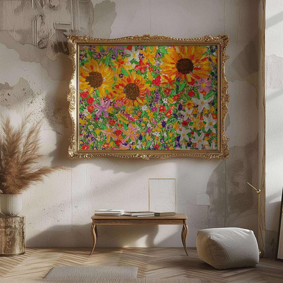 Sunset Painting Print Texture Print Sunflowers Print Fine Art Print ...
