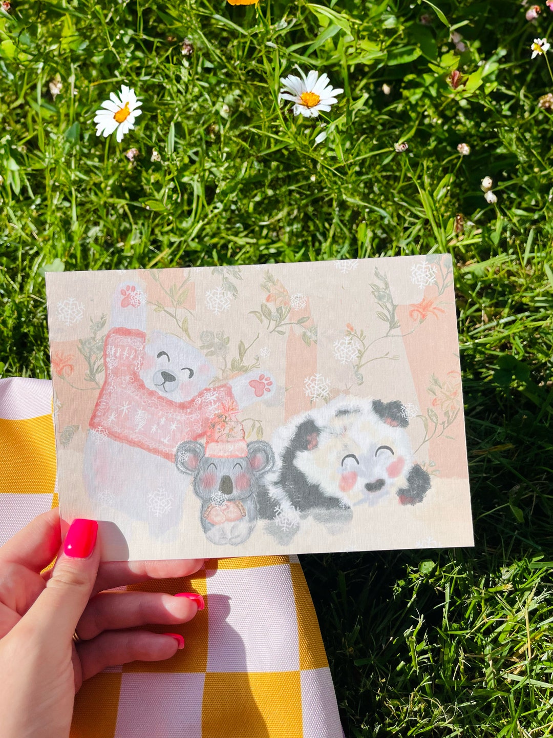 Gift for Friends Mini Art Print Cute Animals Print BFF Print Bear Print ...