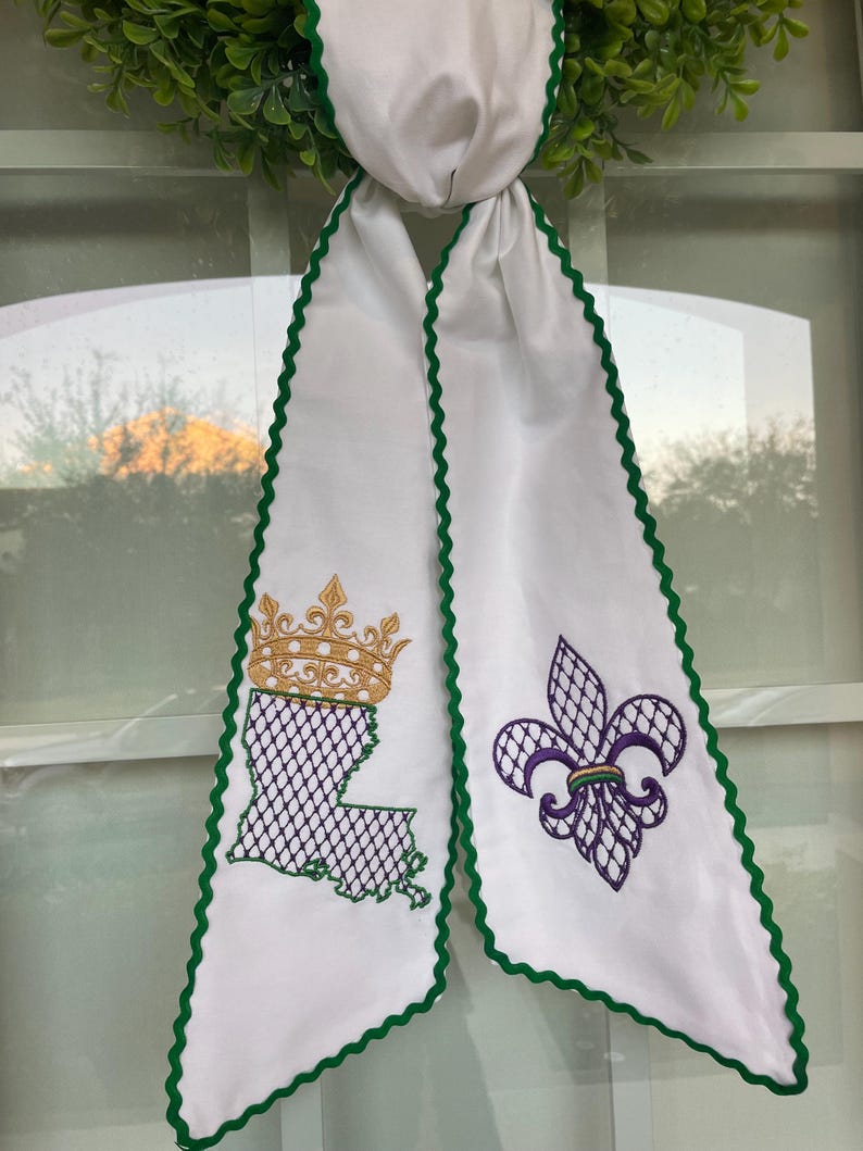 Mardi Gras Wreath Sash. Louisiana Wreath Sash. Fleur De Lis Wreath Sash ...