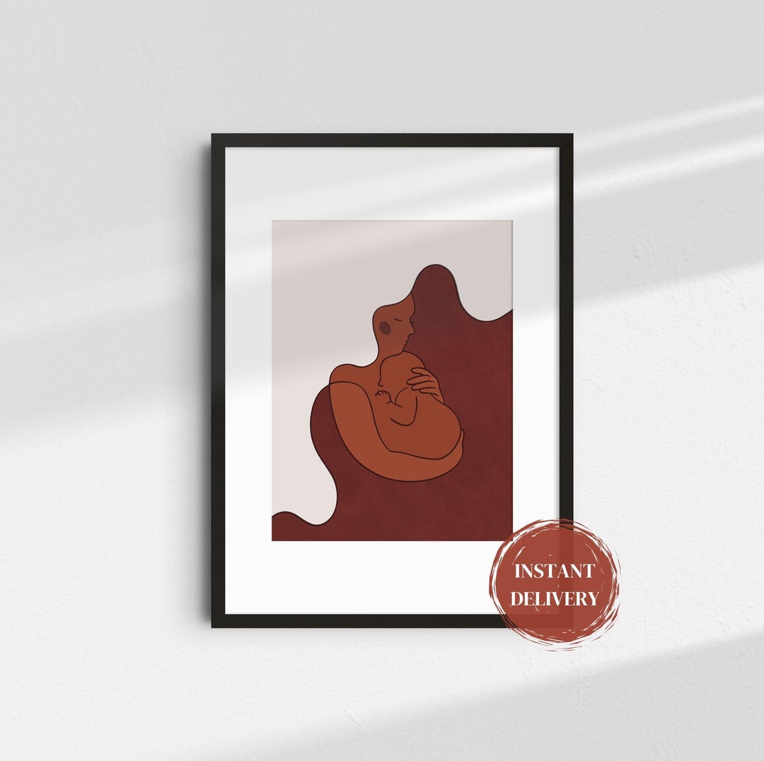 Mom With Baby Line Art, Minimalist Wall Art, Printable Gift for Mother ...