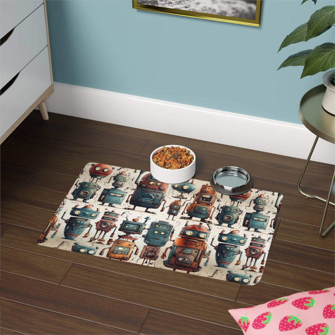 Rebellious Retro Robots - Pet Mat, Pet Feeding Mat, Non-slip Rubber ...
