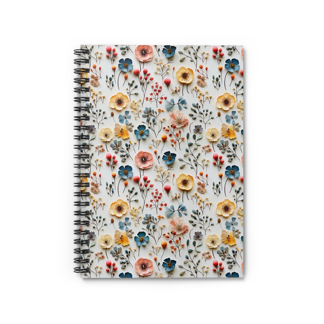 Pretty Pressed Wildflowers Notebook - Spiral Notebook With Ruled Lines ...