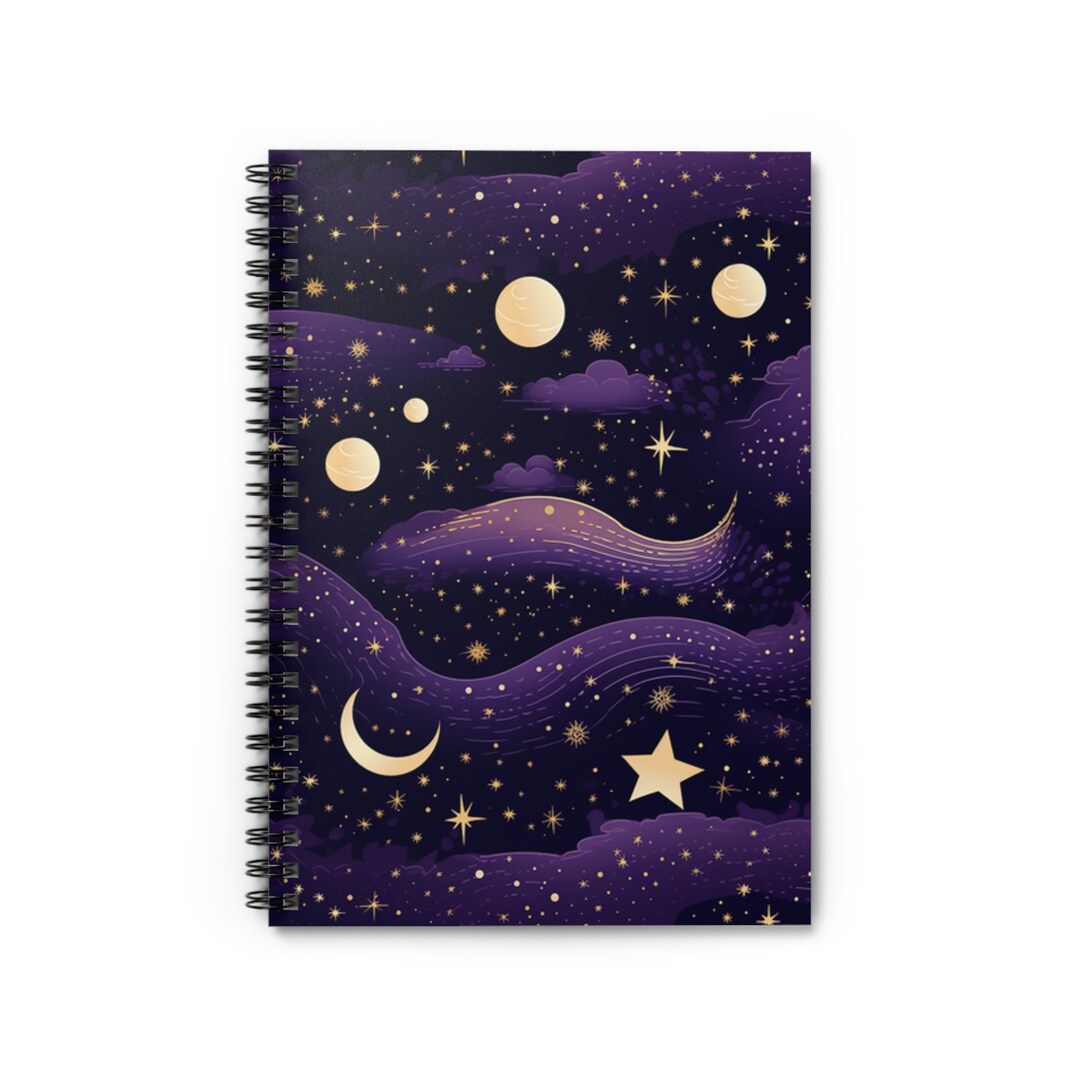 Celestial Purple With Gold Moons - Spiral Notebook With Ruled Lines ...
