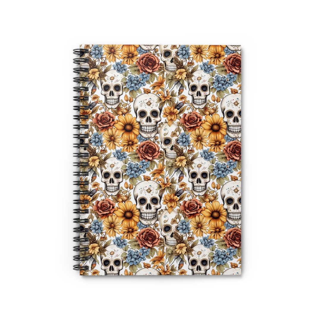 Sunflower Fiesta Sugar Skulls Notebook - Spiral Notebook With Ruled ...