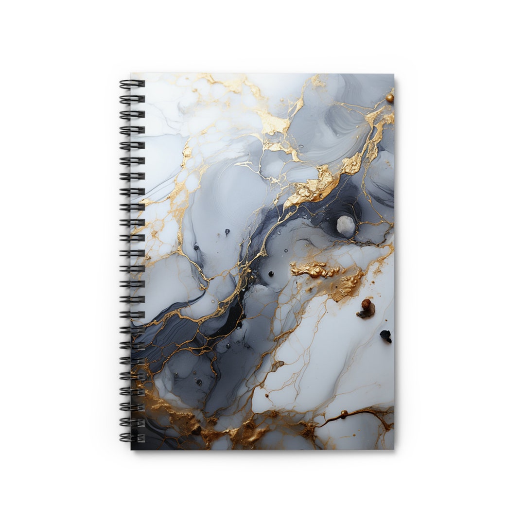 Gray White and Gold Marble Spiral Notebook Ruled Lines Journal Notebook ...