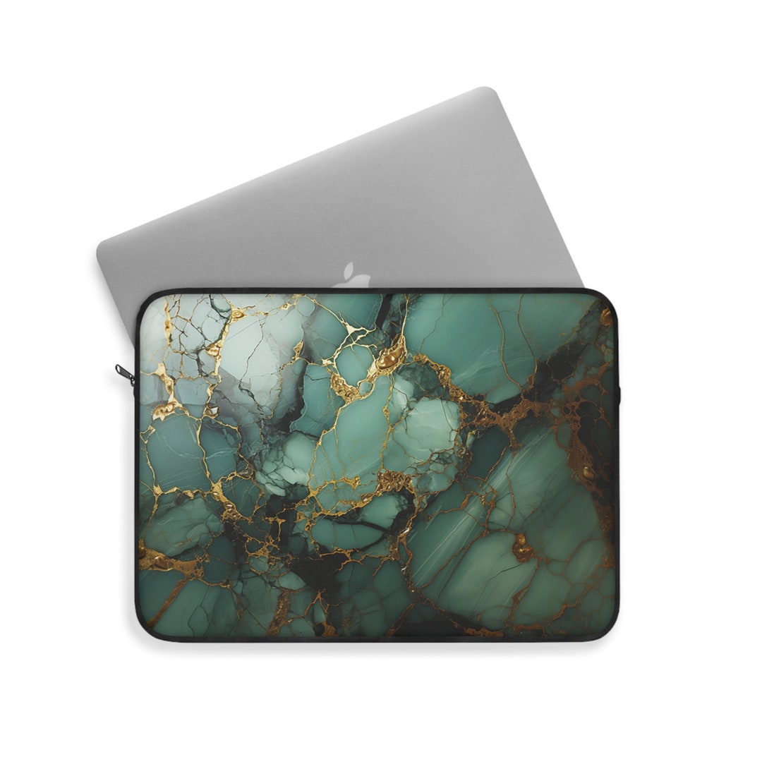 Green and Gold Marble Laptop Sleeve Cover - Three Sizes 12", 13" or 15 ...