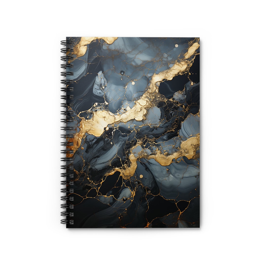 Black and Gold Marble Spiral Notebook Ruled Lines Journal Notebook Stationary Gift Durable Cover ...