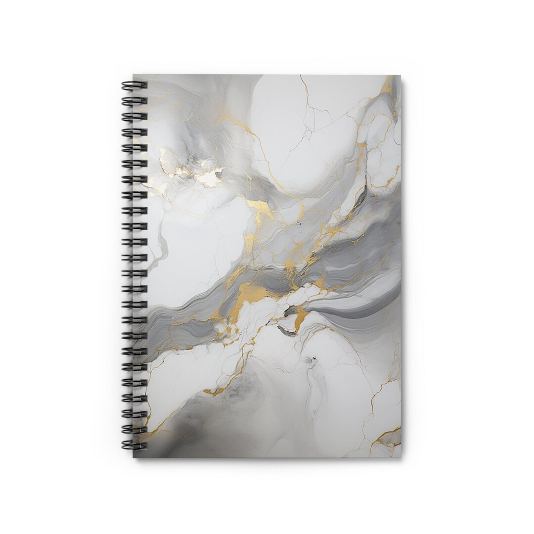White Grey and Gold Marble Spiral Notebook Ruled Lines Journal Notebook ...