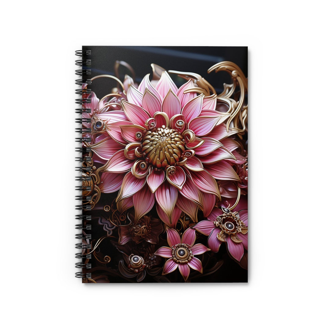 Pink Dahlia Spiral Notebook Ruled Lines Journal Notebook Stationary ...