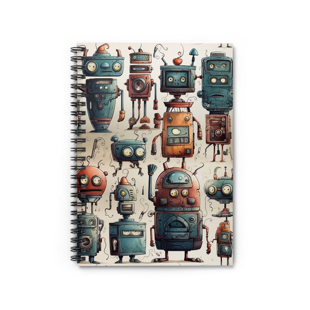 Rebellious Retro Robots - Spiral Notebook With Ruled Lines, 6x8 Inches ...