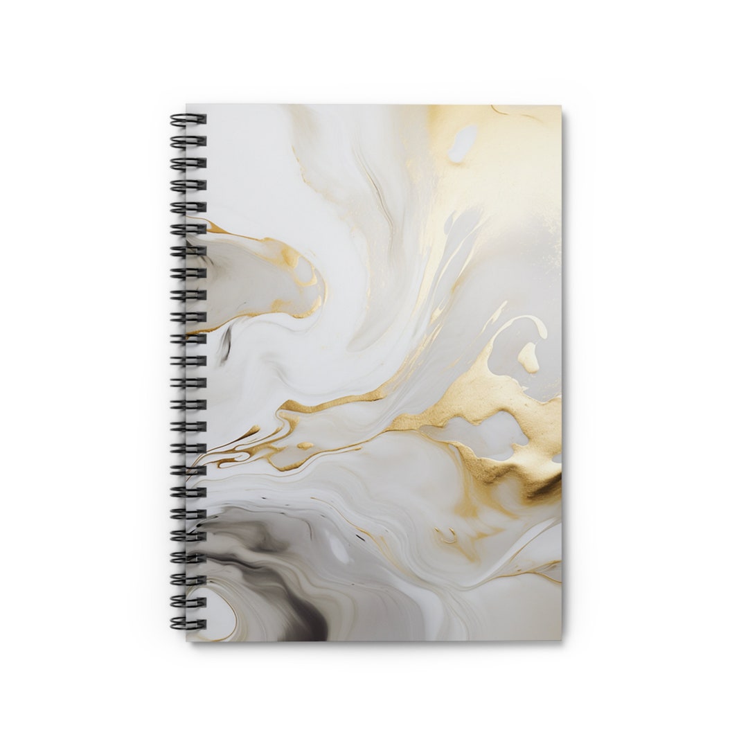White and Gold Marble Spiral Notebook Ruled Lines Journal Notebook ...