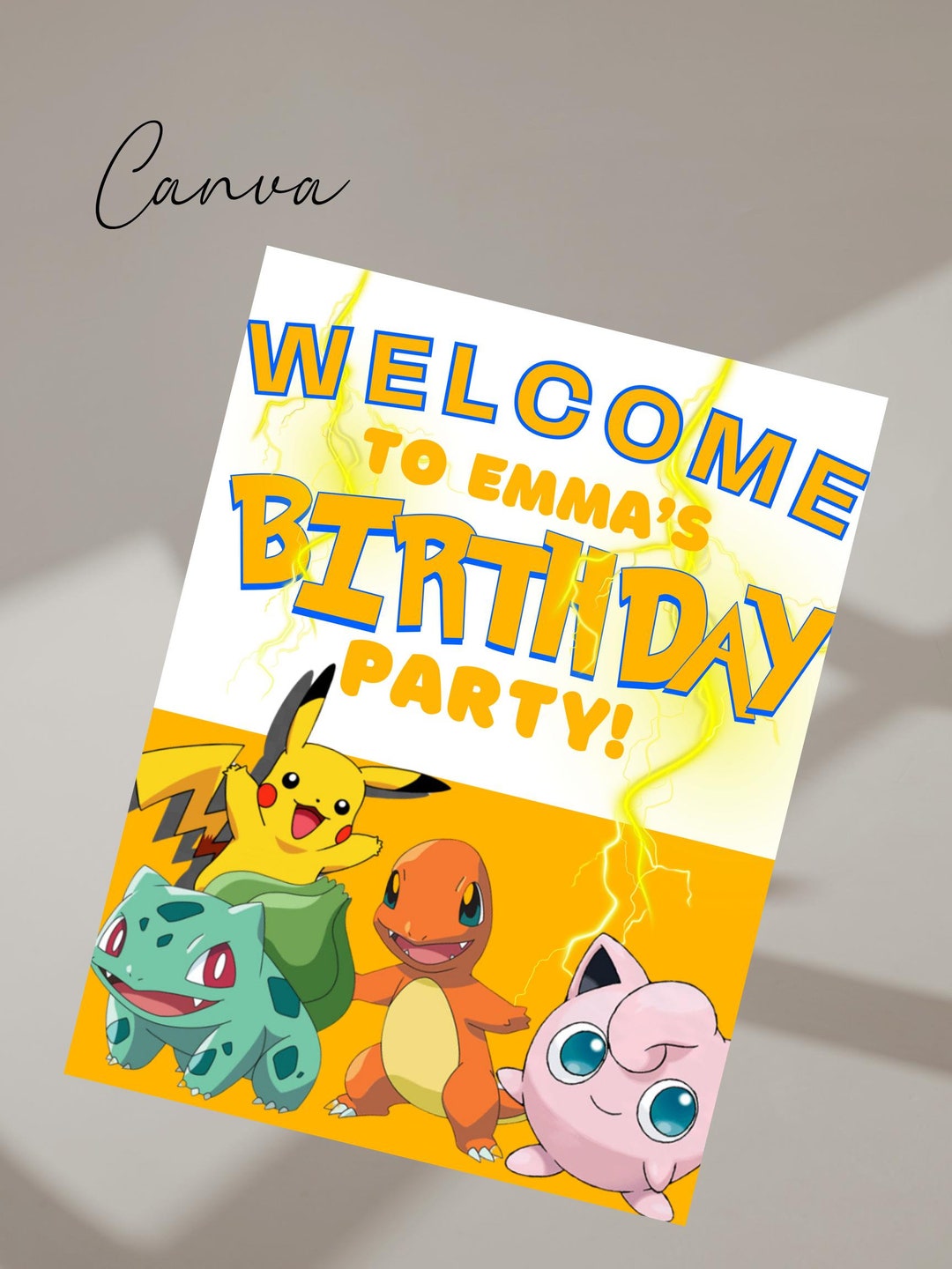 Pokémon Pikachu Welcome Poster Personalized Kids Party Sign Printable ...