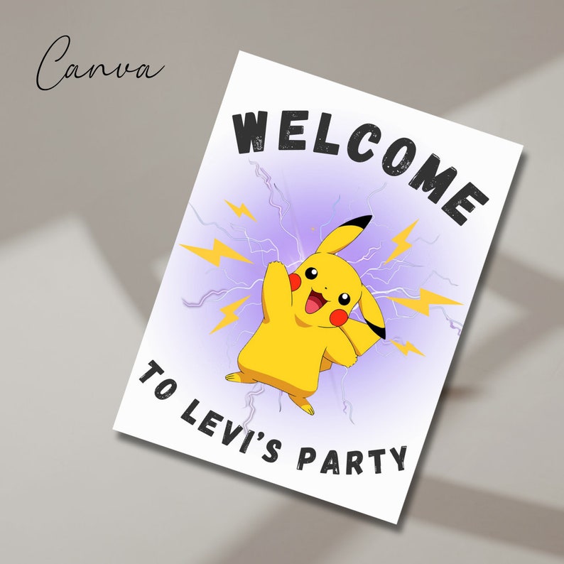 Pokémon Pikachu Welcome Poster Personalized Kids Party Sign Printable ...