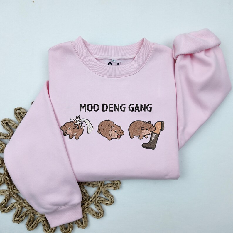 Embroidered Baby Hippo Sweatshirt, Moo Deng Gang Crewneck - Etsy