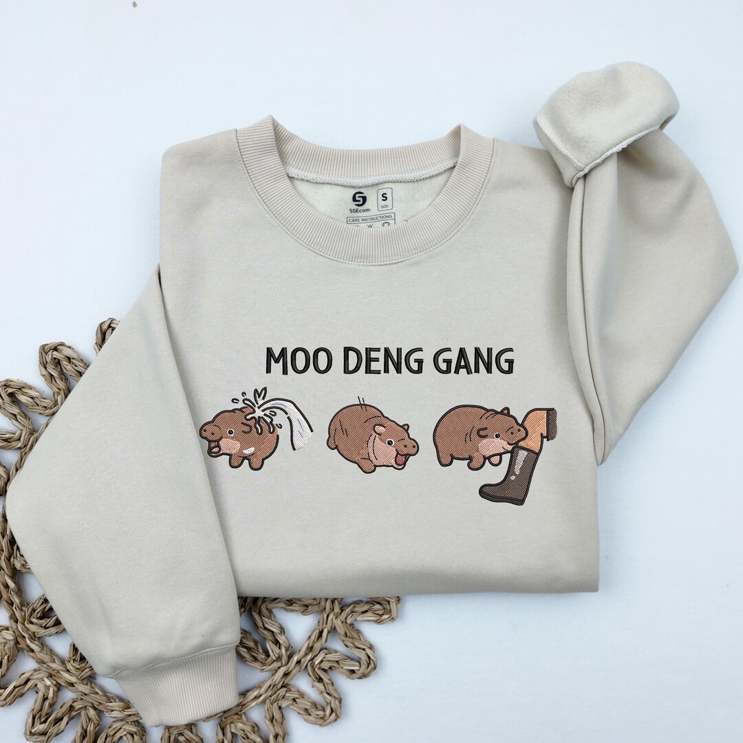 EMBROIDERED Moo Deng Sweatshirt, Moo Deng Shirt, Funny Baby Hippo Moo ...