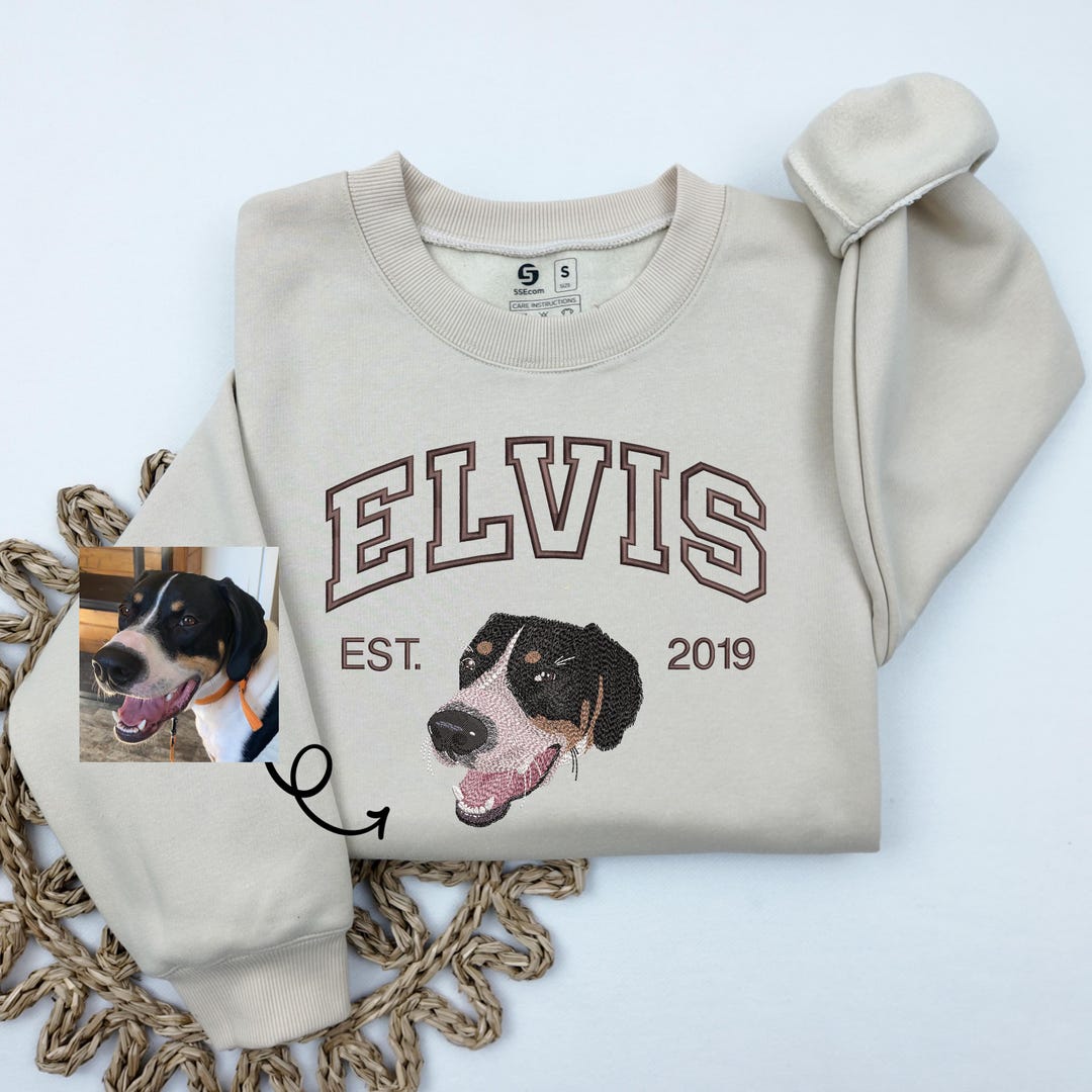 Custom Dog Portrait Embroidered Sweatshirt, Personalized Pet Photo Gift ...
