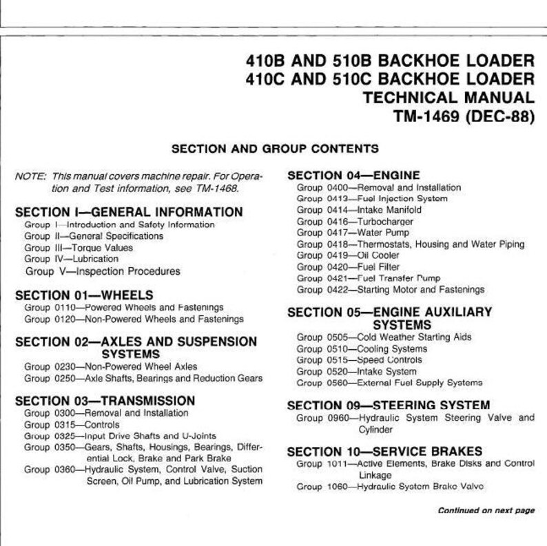 John Deere 410B 410C 510B 510C Backhoe Loader Technical Repair Service ...
